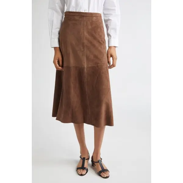 Max Mara Cipria Lambskin Suede Skirt - Dark Brown