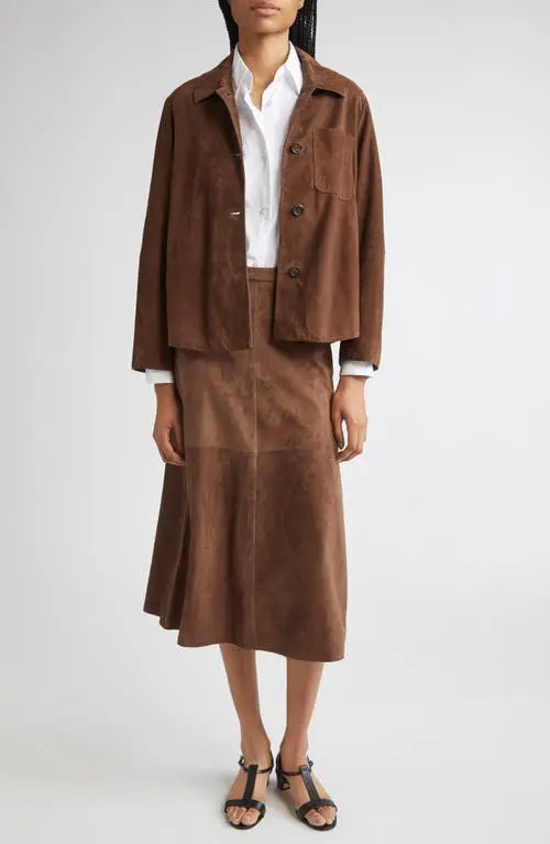 Max Mara Cipria Lambskin Suede Skirt - Dark Brown