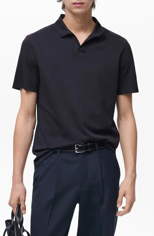 Mango Slim Fit Johnny Collar Cotton Blend Piqué Polo - Night Blue