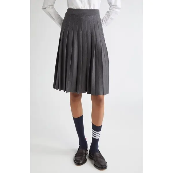 Thom Browne Pointelle Pleated Wool & Silk Skirt - Medium Grey