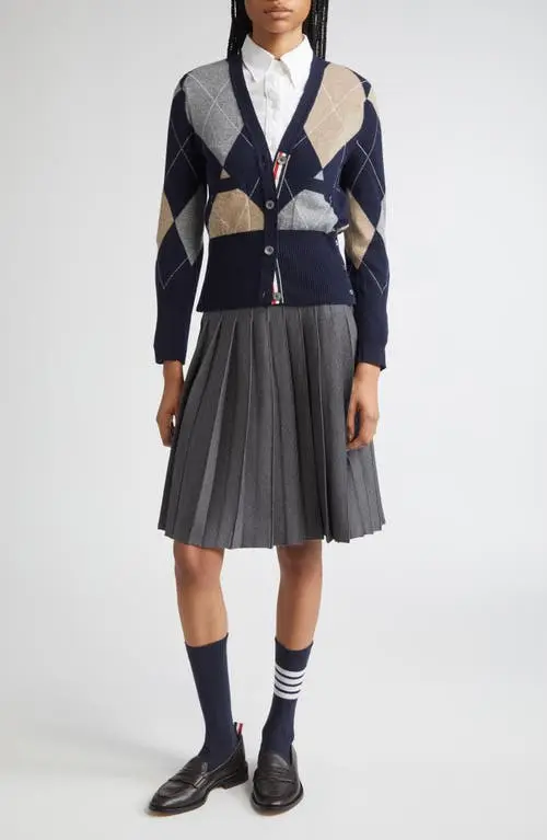 Thom Browne Pointelle Pleated Wool & Silk Skirt