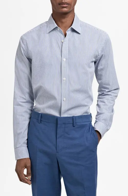Mango Stripe Slim Fit Button-up Shirt - Blue