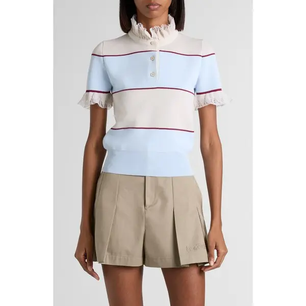 Alexander McQueen Lace Ruffle Stripe Polo