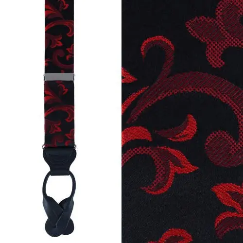 Trafalgar Big & Tall Brocade Silk Button End Suspenders - Red