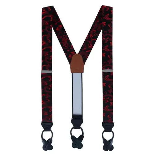 Trafalgar Big & Tall Brocade Silk Button End Suspenders - Red