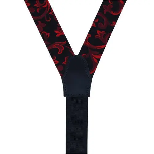 Trafalgar Big & Tall Brocade Silk Button End Suspenders - Red