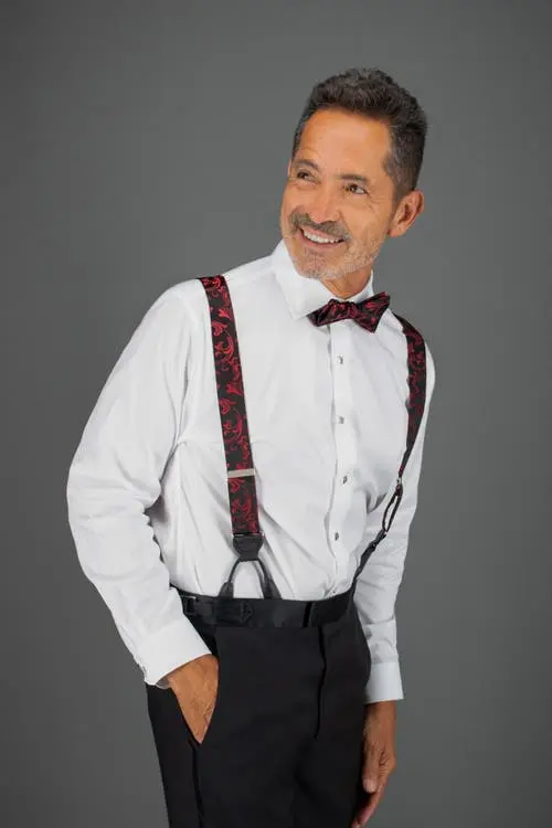 Trafalgar Big & Tall Brocade Silk Button End Suspenders - Red