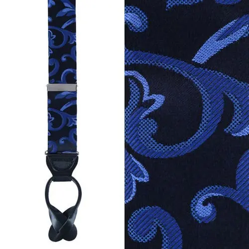Trafalgar Big & Tall Brocade Silk Button End Suspenders - Royal Blue