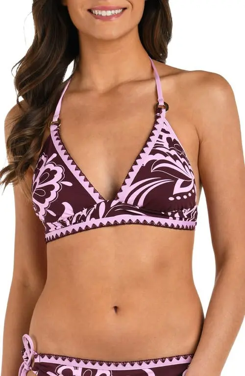 La Blanca Fiji Soft Band Embroidered Bikini Top - Dark Cherry