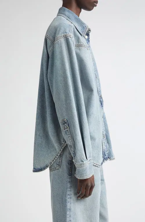 HAIKURE Belted Denim Snap-up Shirt