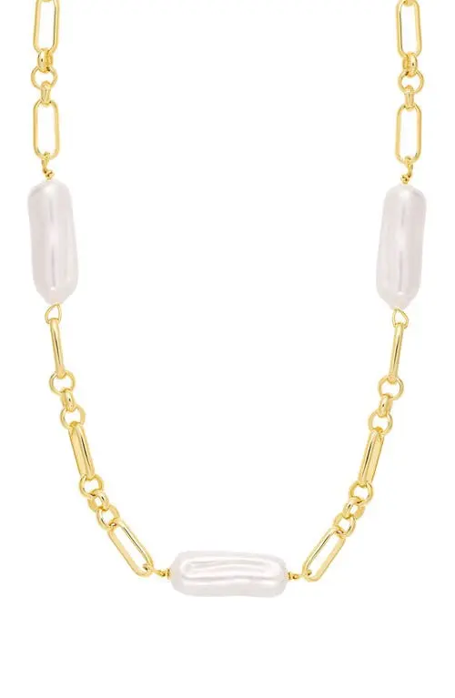 ATHRA LUXE Faux Pearl Chain Necklace - Gold