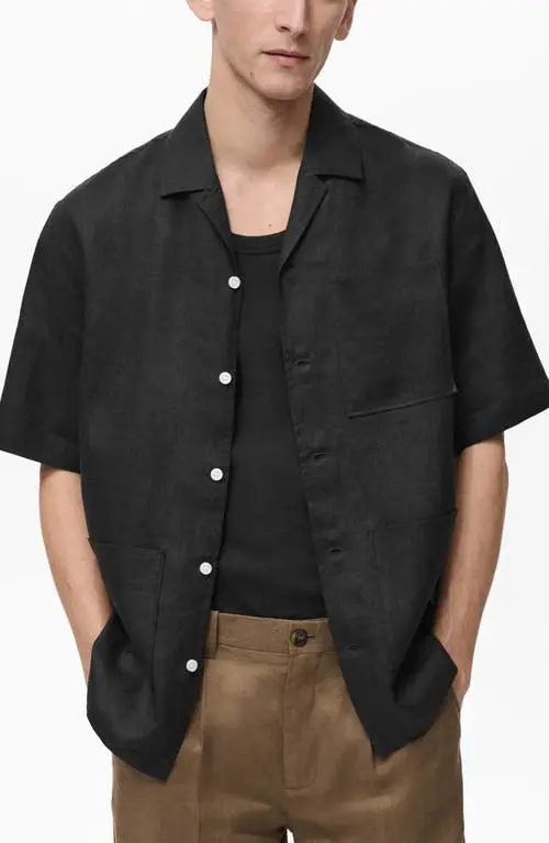Mango Short Sleeve Linen Button-up Shirt