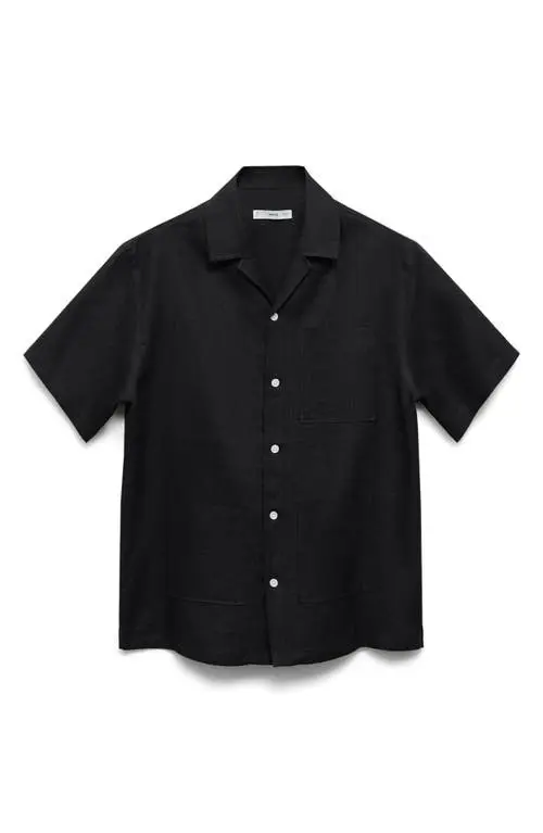 Mango Short Sleeve Linen Button-up Shirt