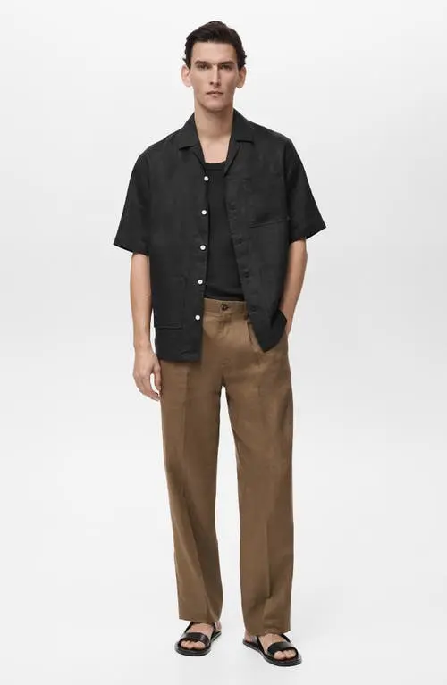 Mango Short Sleeve Linen Button-up Shirt