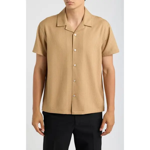 REISS Warwick Short Sleeve Woven Shirt - Camel