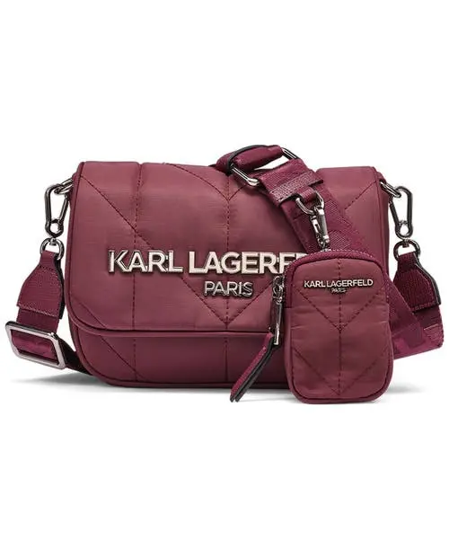 Karl Lagerfeld Paris Quilted Nylon Messenger Bag With Logo - Cherry Plum