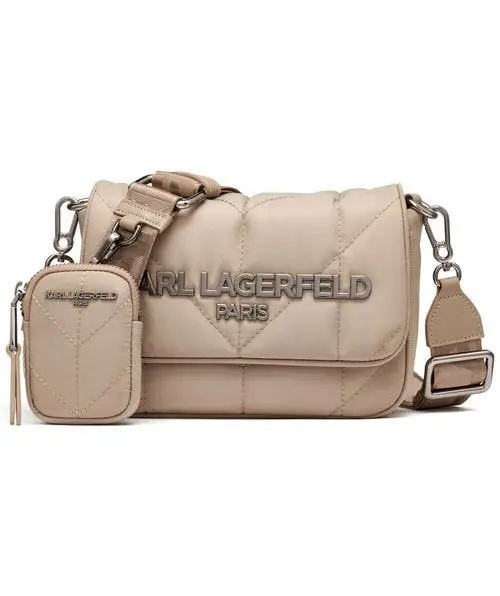 Karl Lagerfeld Paris Quilted Nylon Messenger Bag With Logo - Truffle