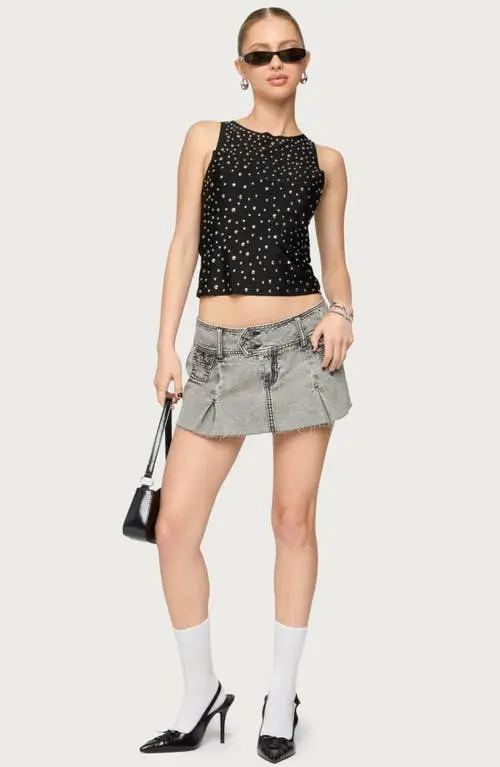 EDIKTED Fray Hem Denim Miniskort