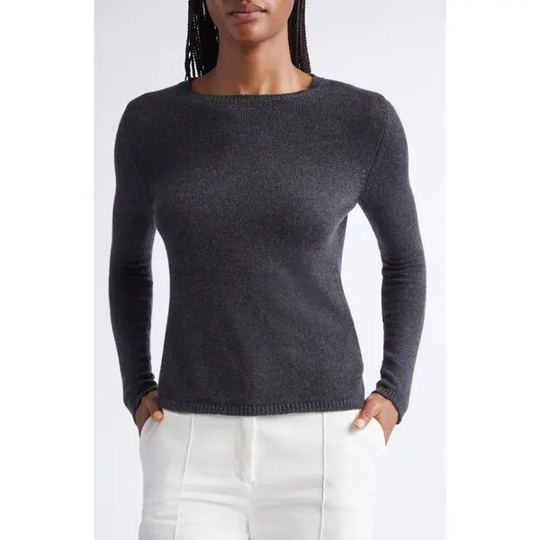 Eleventy Fine Gauge Cashmere Crewneck Sweater - Smoke Gray Melange