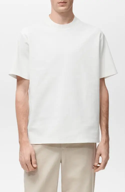 Mango Textured Cotton Blend T-shirt - White