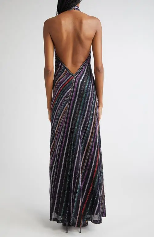 Missoni Sequin Stripe Metallic Knit Halterneck Dress