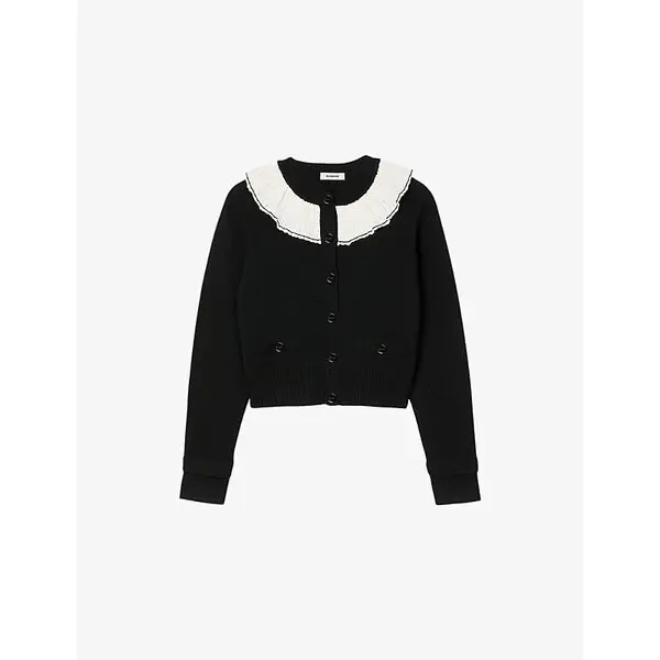 Sandro Contrast-collar Knitted Cardigan - Black
