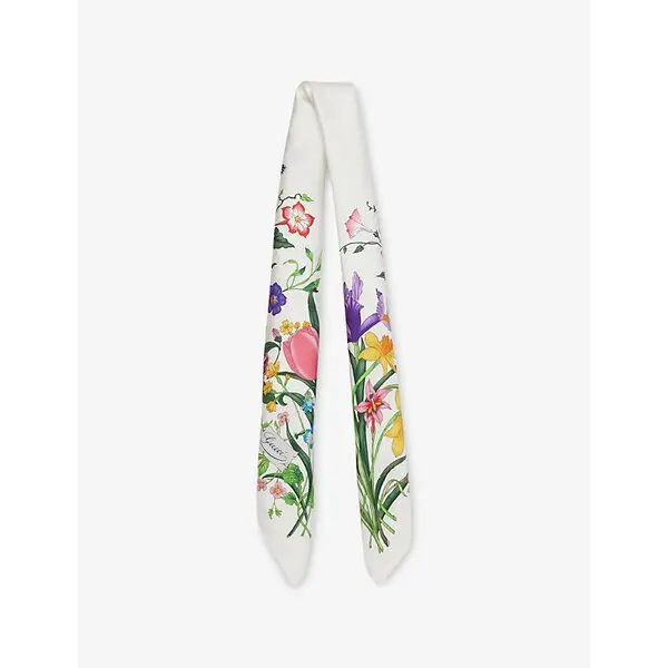Gucci Fly Flora Silk Scarf - White/multicolor