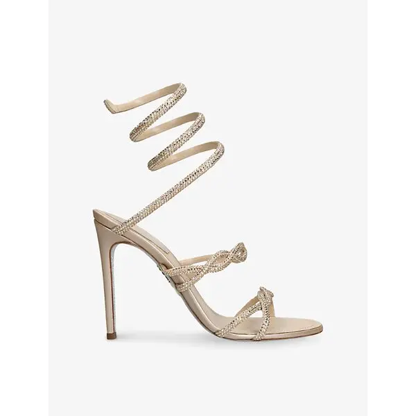 Rene Caovilla Cleo Twist 105 Crystal-embellished Heeled Sandals - Beige