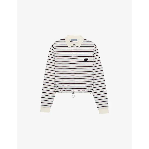 Prada Striped Logo-patch Cotton Pique Polo Shirt