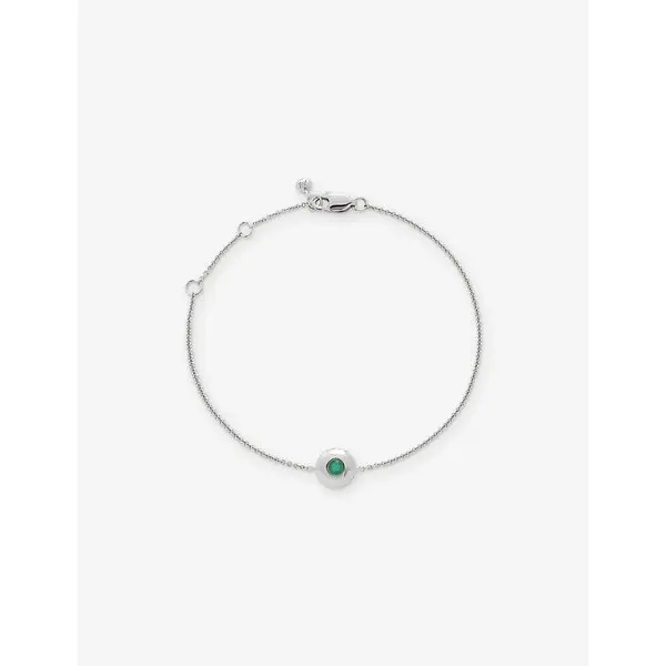 Monica Vinader 925 Sterling And Emerald Chain Bracelet - Silver