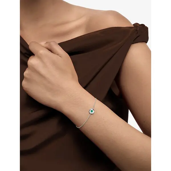 Monica Vinader 925 Sterling And Emerald Chain Bracelet - Silver