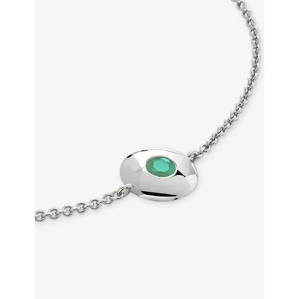 Monica Vinader 925 Sterling And Emerald Chain Bracelet - Silver