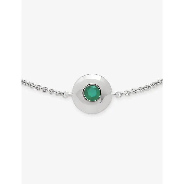 Monica Vinader 925 Sterling And Emerald Chain Bracelet - Silver