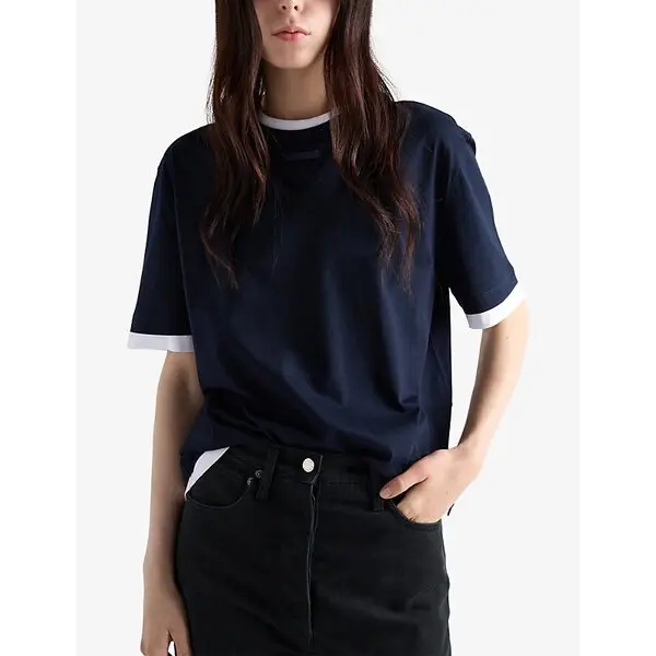 Prada Oversized Round-neck Cotton-jersey T-shirt - Blue