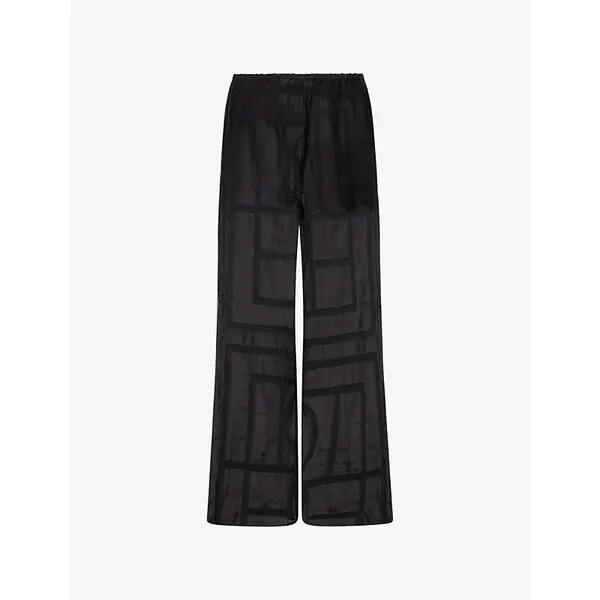 TOTEME Monogram-crochet Wide-leg Cotton And Silk Trousers - Black