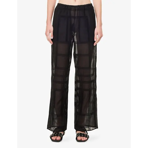 TOTEME Monogram-crochet Wide-leg Cotton And Silk Trousers - Black