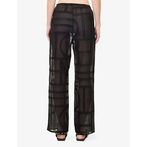 TOTEME Monogram-crochet Wide-leg Cotton And Silk Trousers - Black