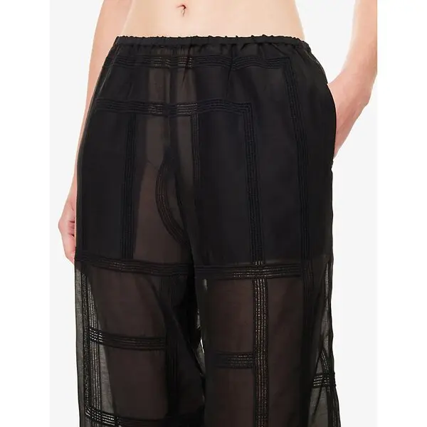 TOTEME Monogram-crochet Wide-leg Cotton And Silk Trousers - Black