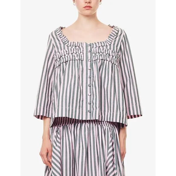 DAMSON MADDER Leilani Square-neck Cotton Blouse