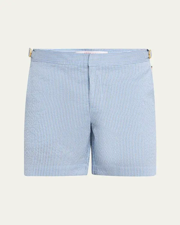Orlebar Brown Seersucker Stripe Mid-length Swim Shorts - Wave Blue