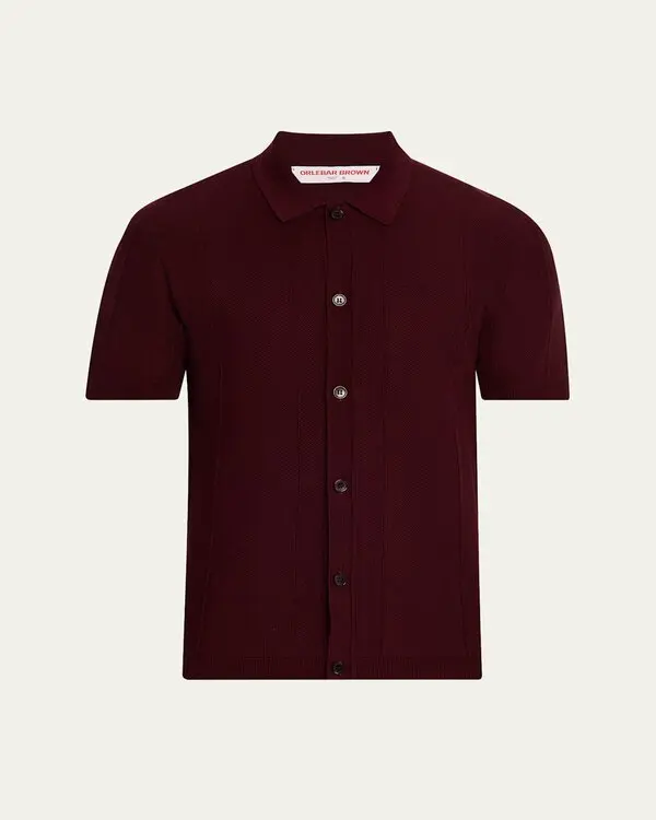 Orlebar Brown Classic-fit Pique Knit Short-sleeve Shirt - Damson