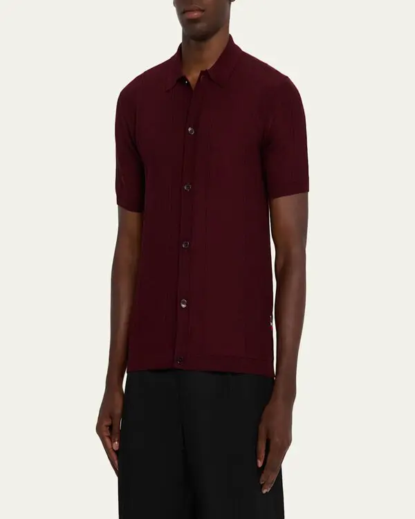 Orlebar Brown Classic-fit Pique Knit Short-sleeve Shirt - Damson