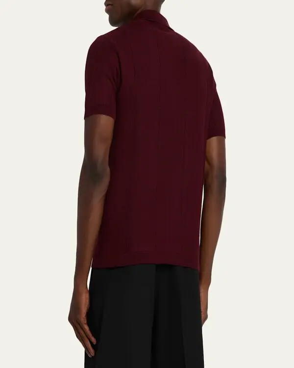 Orlebar Brown Classic-fit Pique Knit Short-sleeve Shirt - Damson