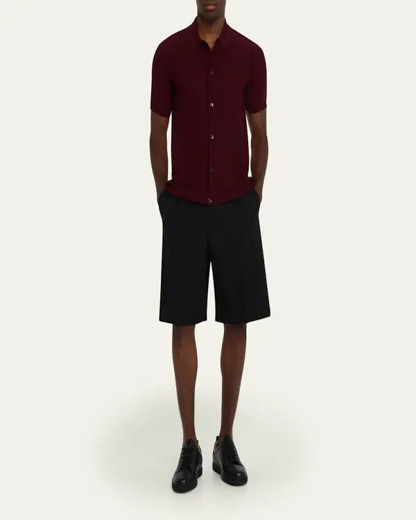Orlebar Brown Classic-fit Pique Knit Short-sleeve Shirt - Damson