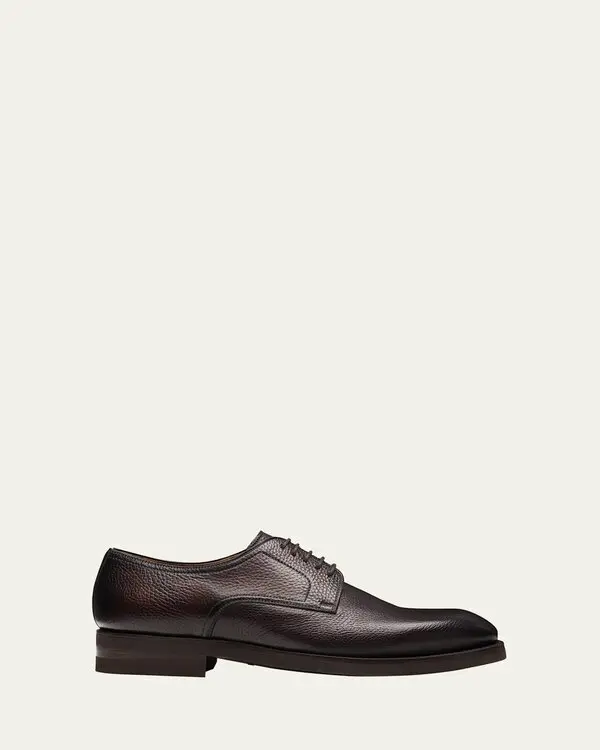 Magnanni Grained Leather Derby Shoes With Rubber Sole