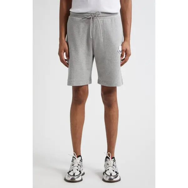 Moncler Logo Patch Fleece Sweat Shorts - Extra Light Gray Melange