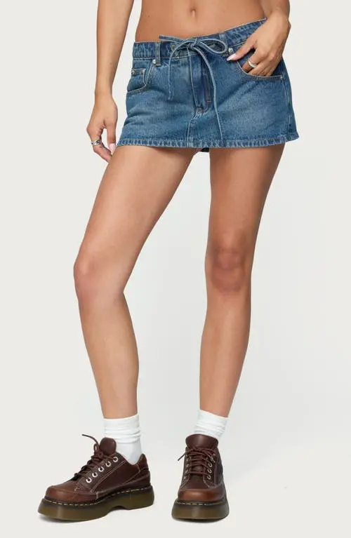EDIKTED Tie Front Denim Miniskirt - Dark-blue