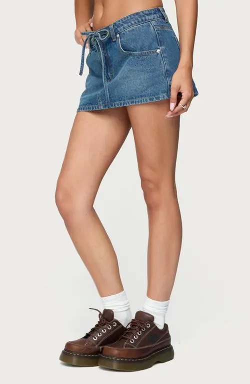 EDIKTED Tie Front Denim Miniskirt - Dark-blue