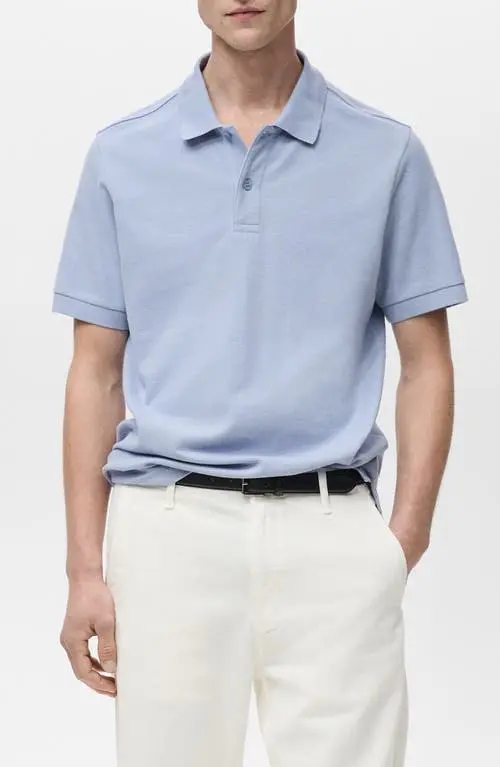Mango Regular Fit Cotton Pique Knit Polo - Aqua Green