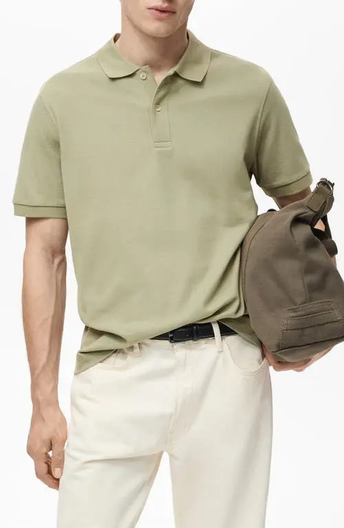 Mango Regular Fit Cotton Pique Knit Polo - Khaki